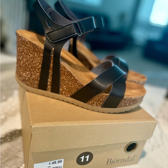 Shoes | Bjorndal Black Wedge Sandal | Poshmark